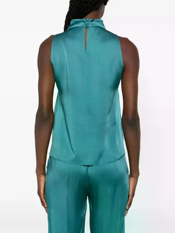 FORTE_FORTE High-neck Sleeveless Satin Top - Blue