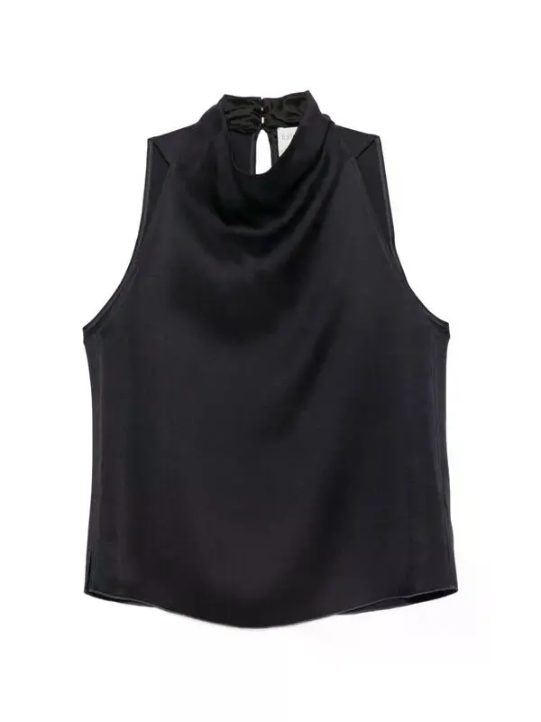 FORTE_FORTE High-neck Sleeveless Satin Blouse - Blue