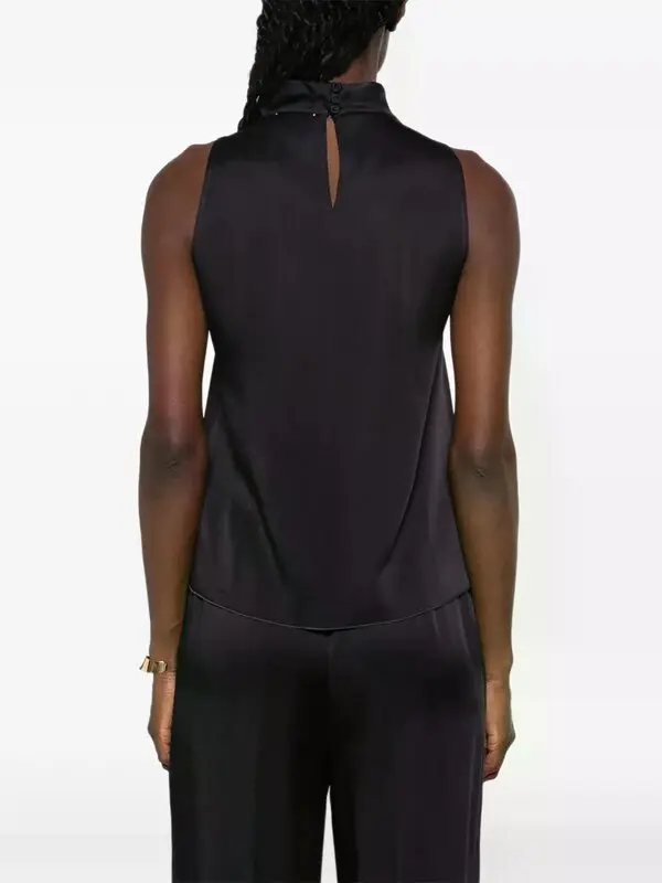 FORTE_FORTE High-neck Sleeveless Satin Blouse - Blue