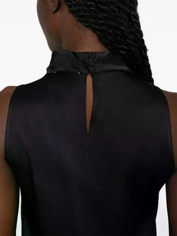 FORTE_FORTE High-neck Sleeveless Satin Blouse - Blue