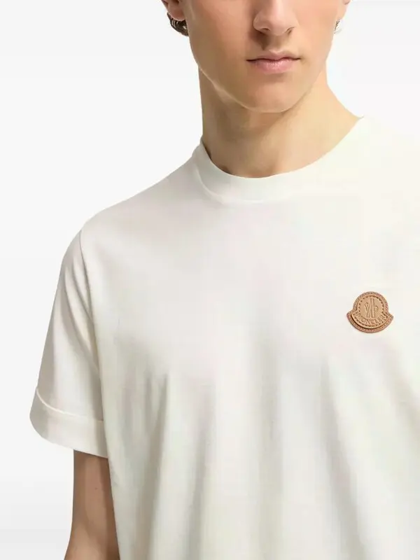Moncler Double Leather Logo Cotton T-shirt - White