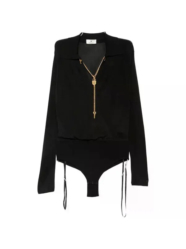 Elisabetta Franchi Chain-detail Long-sleeve Bodysuit - Black