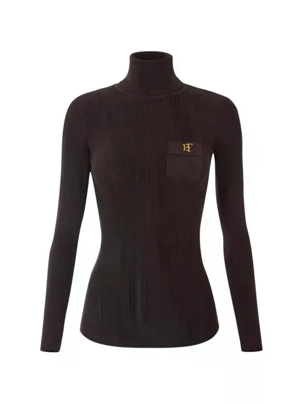 Elisabetta Franchi Ribbed-knit Logo-plaque Sweater - Brown