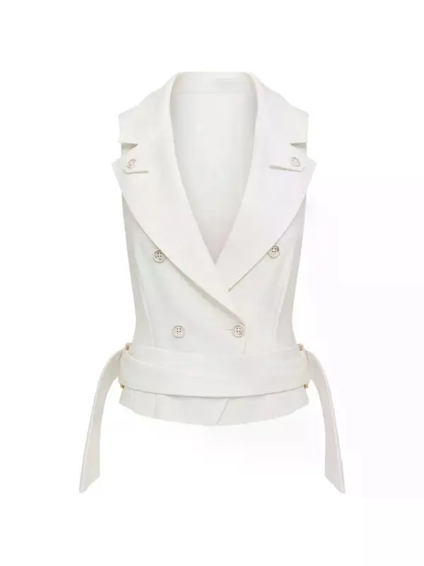 Elisabetta Franchi Double-breasted Belted Waistcoat - White