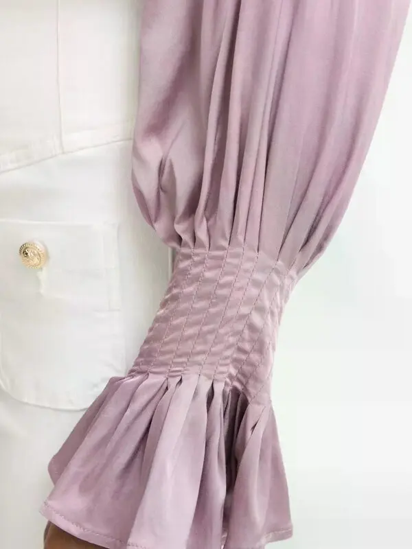 SILVIAN HEACH Lilac Satin Tie-neck Blouse
