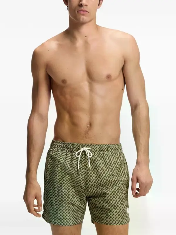 BOSS Geometric Print Swim Shorts - Green