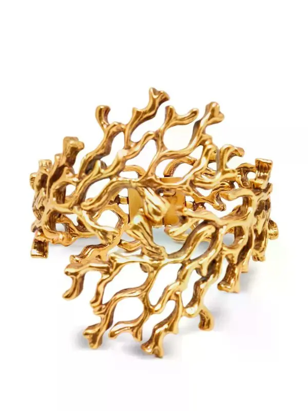 Oscar De La Renta Sculptural Coral Branch Hinged Cuff Bracelet - Gold