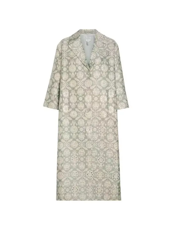 Huishan Zhang Single-breasted Floral Brocade Coat - Green