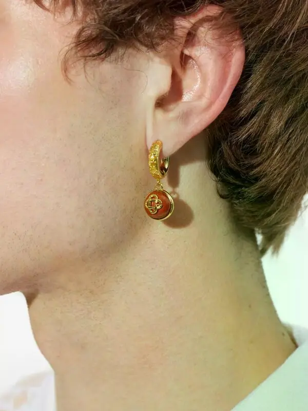 Casablanca Engraved Hoop Earrings With Stone Pendant