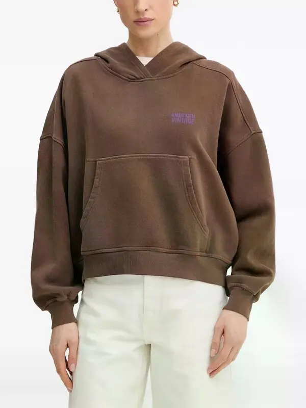 American Vintage Plizzy Logo-print Pouch-pocket Hoodie - Brown