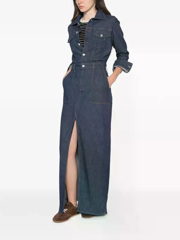 7 For All Mankind Indigo Utility Maxi Denim Dress With Front Slit - Blue