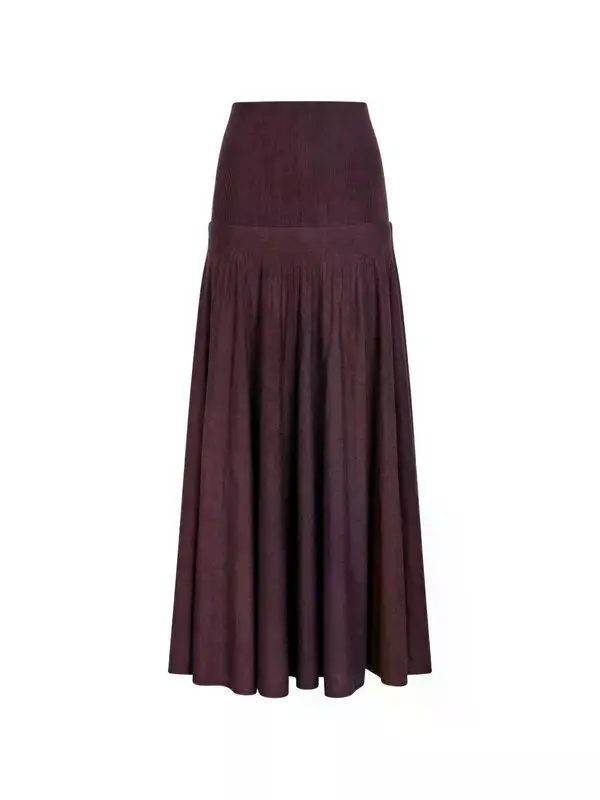Rabanne Ribbed Knit Pleated Maxi Skirt - Purple