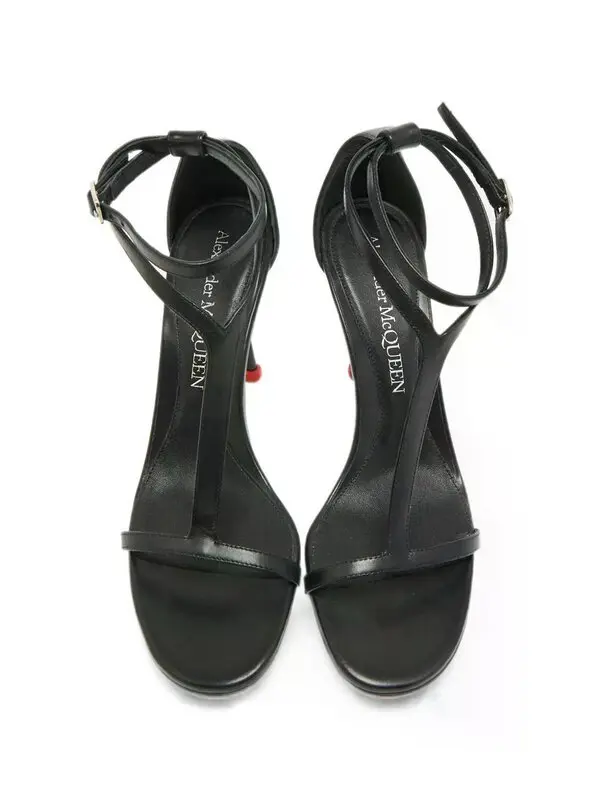 Alexander McQueen Leather Stiletto Heel T-strap Sandals - Black