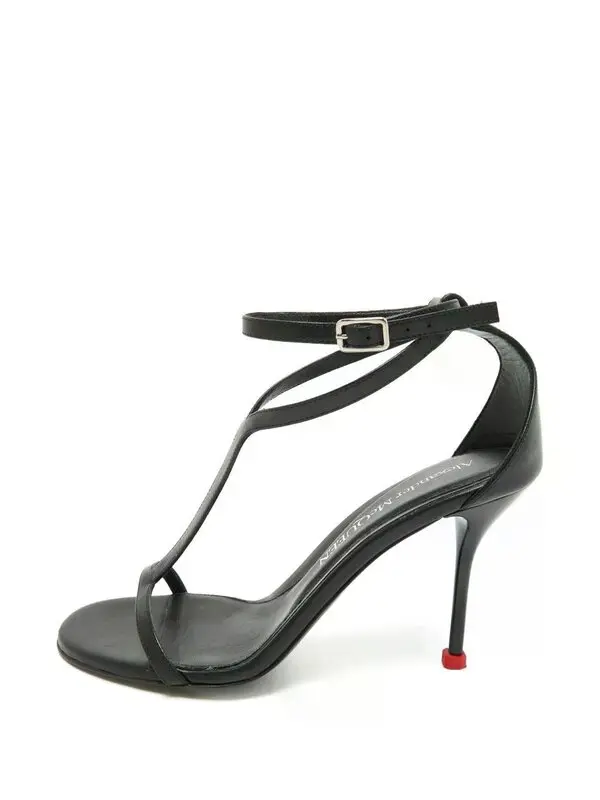 Alexander McQueen Leather Stiletto Heel T-strap Sandals - Black