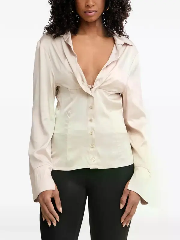 SILVIAN HEACH Satin-finish Slit-cuff Shirt - Neutrals