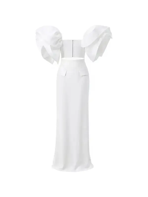 MONOT Ruffled Maxi Dress With Sculptural Sleeves