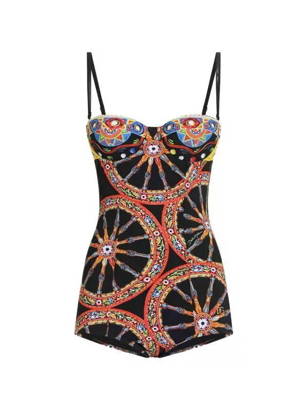 Dolce & Gabbana Carretto Print Balconette One-piece Swimsuit - Black