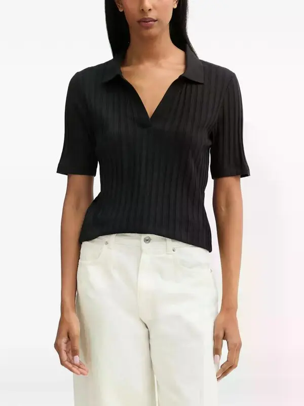 Marc O'polo Ribbed Knit Polo Collar Top - Black