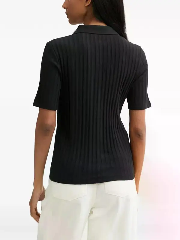 Marc O'polo Ribbed Knit Polo Collar Top - Black