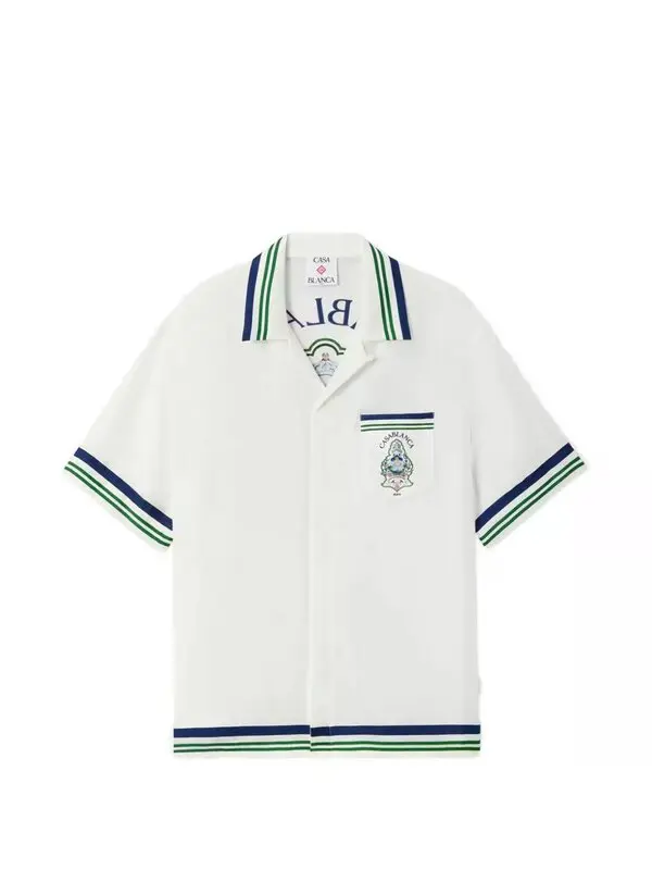 Casablanca Hotel Emblem Short-sleeve Silk Shirt