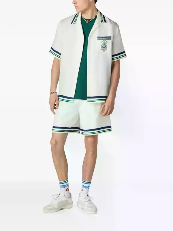 Casablanca Hotel Emblem Short-sleeve Silk Shirt