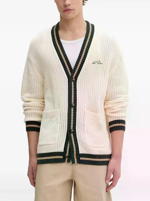 LES DEUX Logo-embroidered Striped-trim Cardigan
