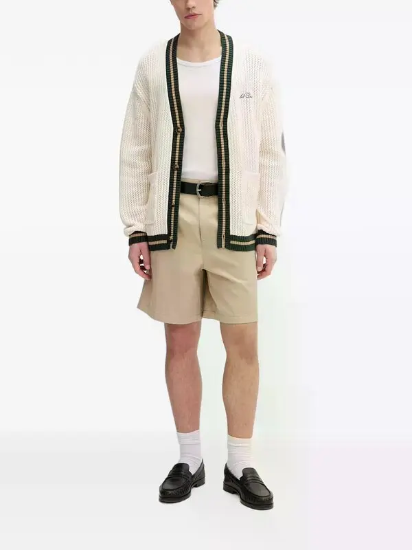 LES DEUX Logo-embroidered Striped-trim Cardigan