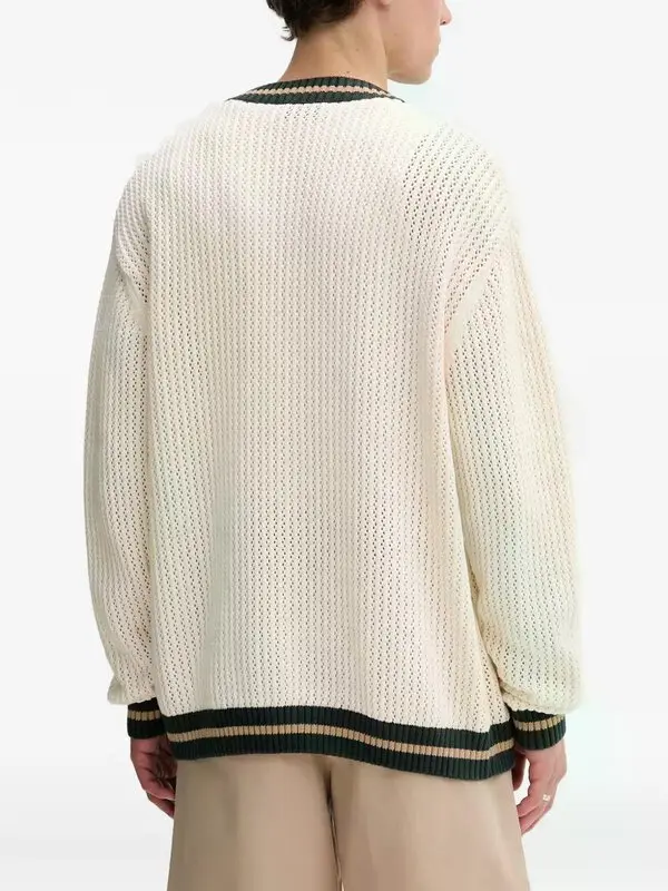 LES DEUX Logo-embroidered Striped-trim Cardigan