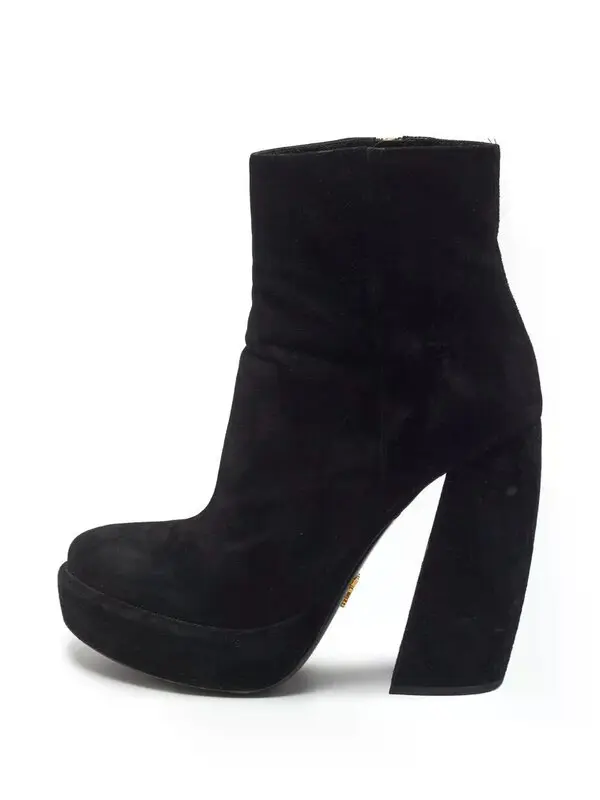 Prada Suede Platform Ankle Boots - Black