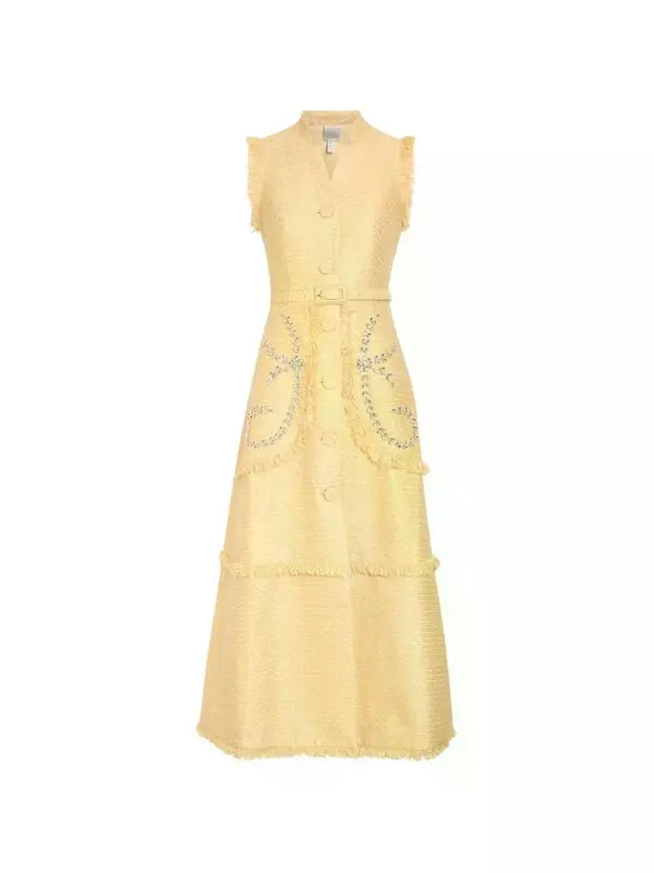 Huishan Zhang Crystal-embellished Tweed Midi Dress - Yellow