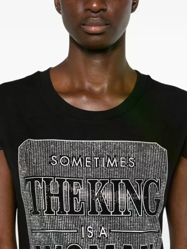 MY TWIN Slogan-print Flutter-sleeve Cotton T-shirt