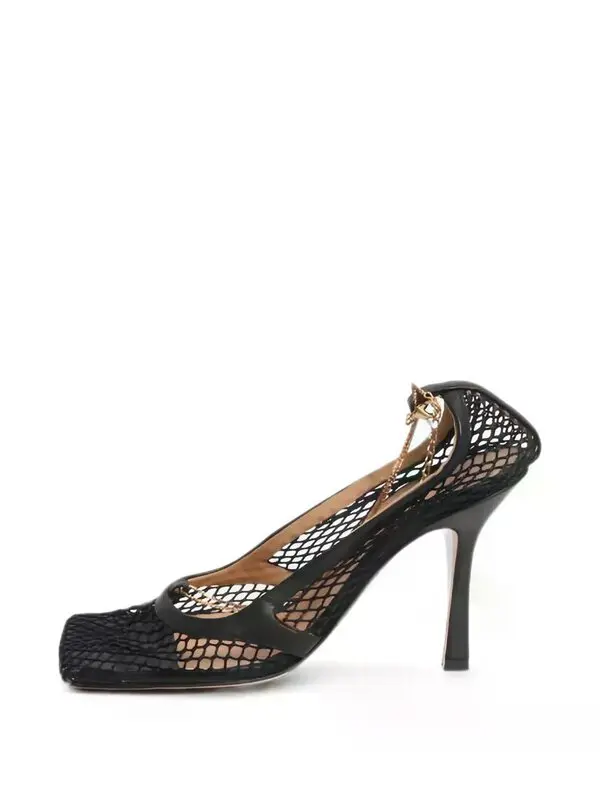 Bottega Veneta Mesh Square-toe Pumps With Chain-link Ankle Strap - White
