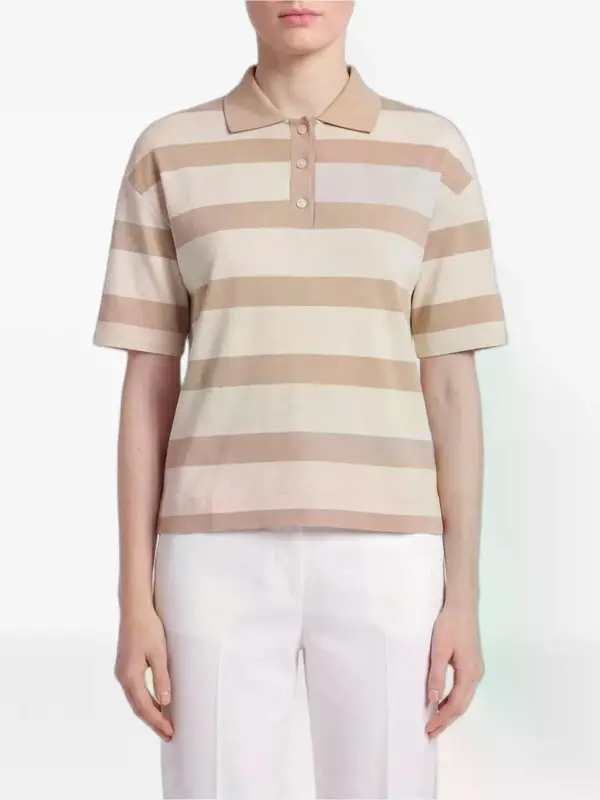Max Mara Striped Cotton Polo Shirt - Neutrals