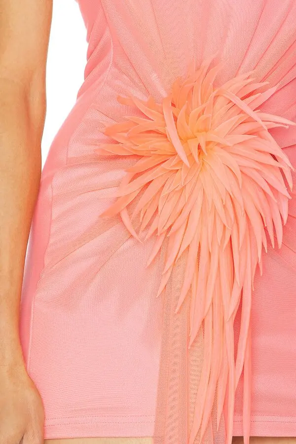 David Koma Cactus Dahlia Embroidered Draped Skirt Dress - Pink