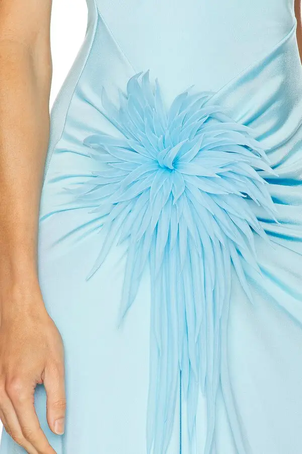 David Koma Cactus Dahlia Embroidered Draped Dress - Blue