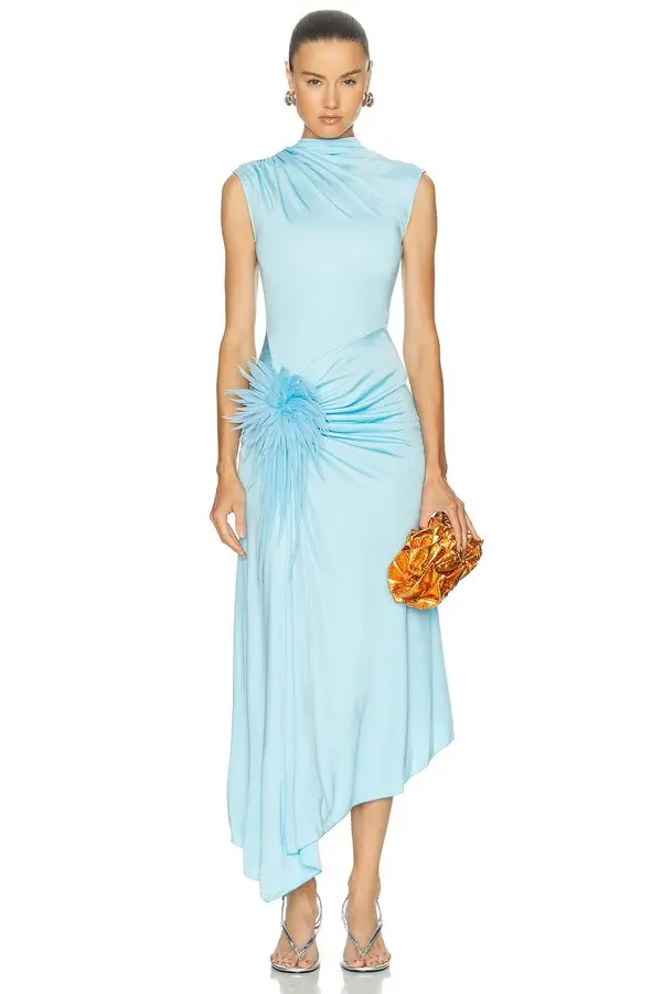 David Koma Cactus Dahlia Embroidered Draped Dress