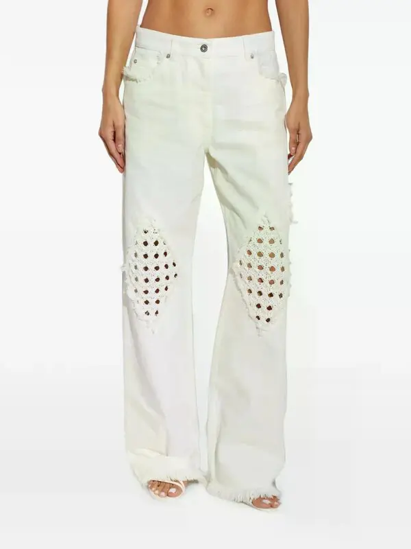 FERRAGAMO Crochet Insert Frayed Jeans - White