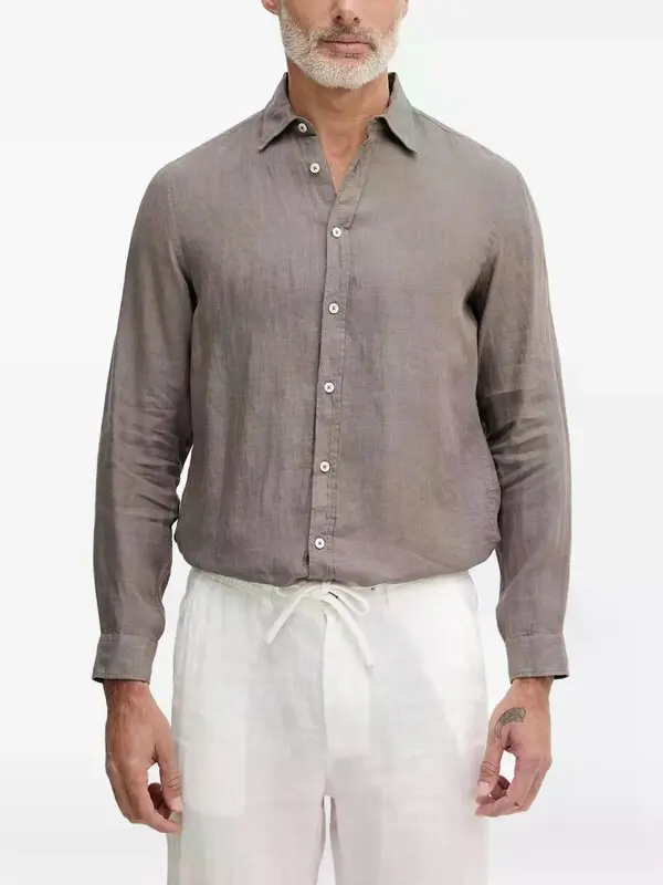 BENETTON Linen Long-sleeve Shirt - Brown