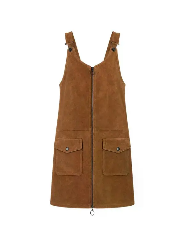 LA ROSE Suede Zip-up Mini Dress