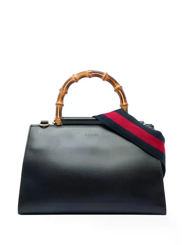 Gucci 2016-2026 Small Calfskin Bamboo Web Nymphaea Satchel - Black