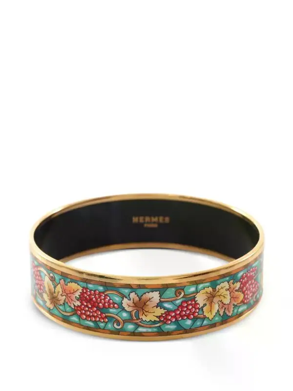 Hermès Tone Cloisonné Enamel Bangle With Grape Leaf Motif