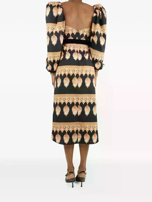 Johanna Ortiz Puff-sleeve Printed Midi Dress
