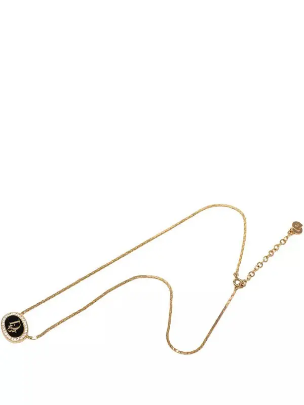 Dior 20th Century Gold Plated Resin And Strass Logo Pendant Snake Chain Necklace Costume Necklace - Black