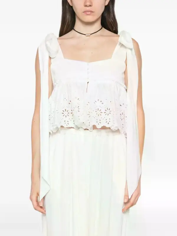 Chloé Broderie Anglaise Tie-fastening Top - White