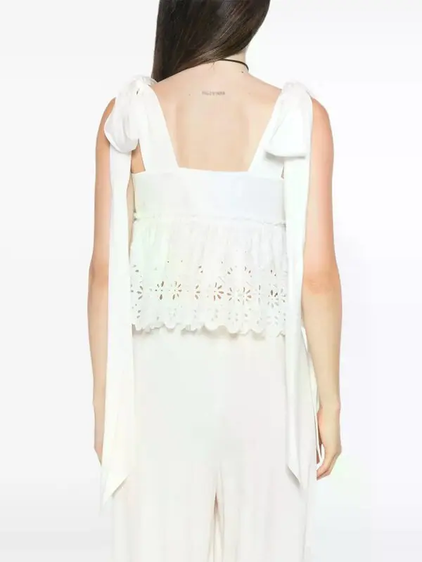 Chloé Broderie Anglaise Tie-fastening Top - White