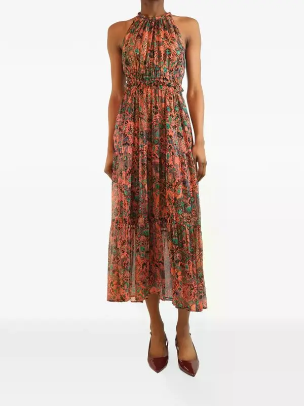 A.L.C. Floral Print Lurex Halterneck Maxi Dress