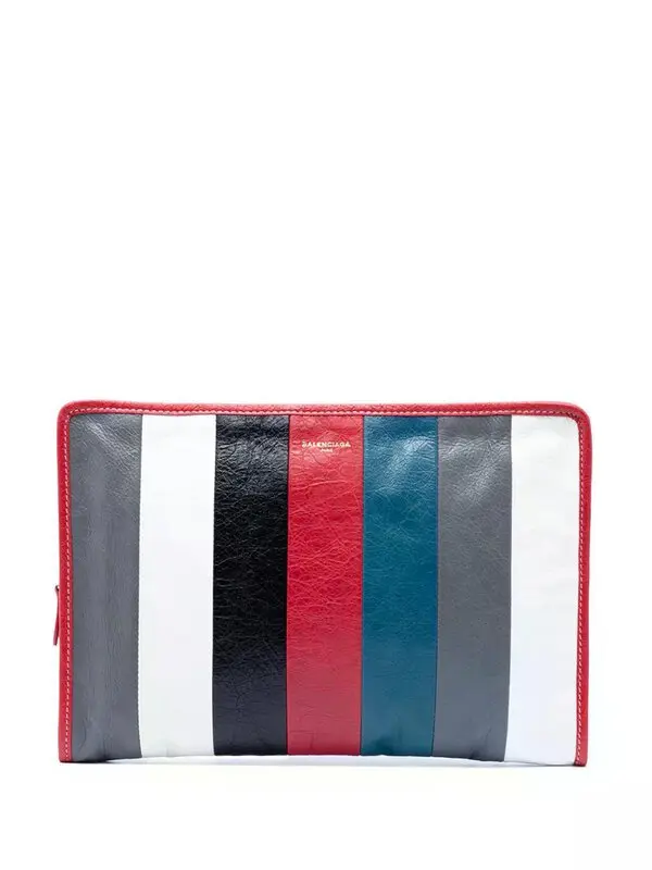 Balenciaga Lambskin Striped Bazar Clutch Bag