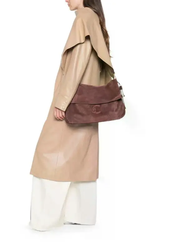 COCCINELLE Medium Lidia Logo-embossed Suede Shoulder Bag