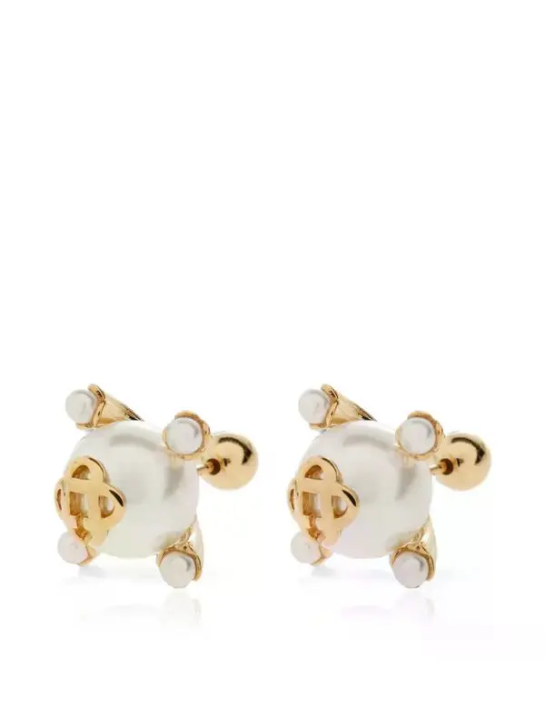 Casablanca Pearl-embellished Logo-plaque Earrings