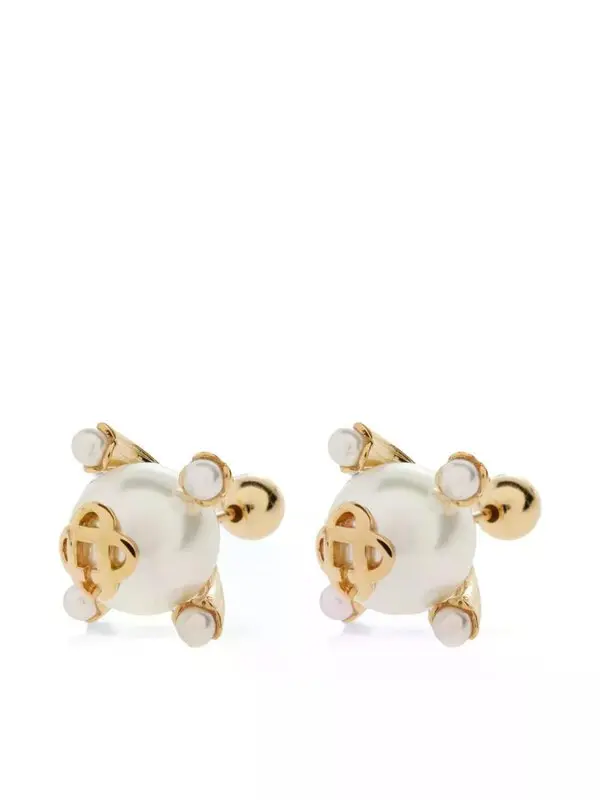 Casablanca Pearl-embellished Logo-plaque Earrings - Gold